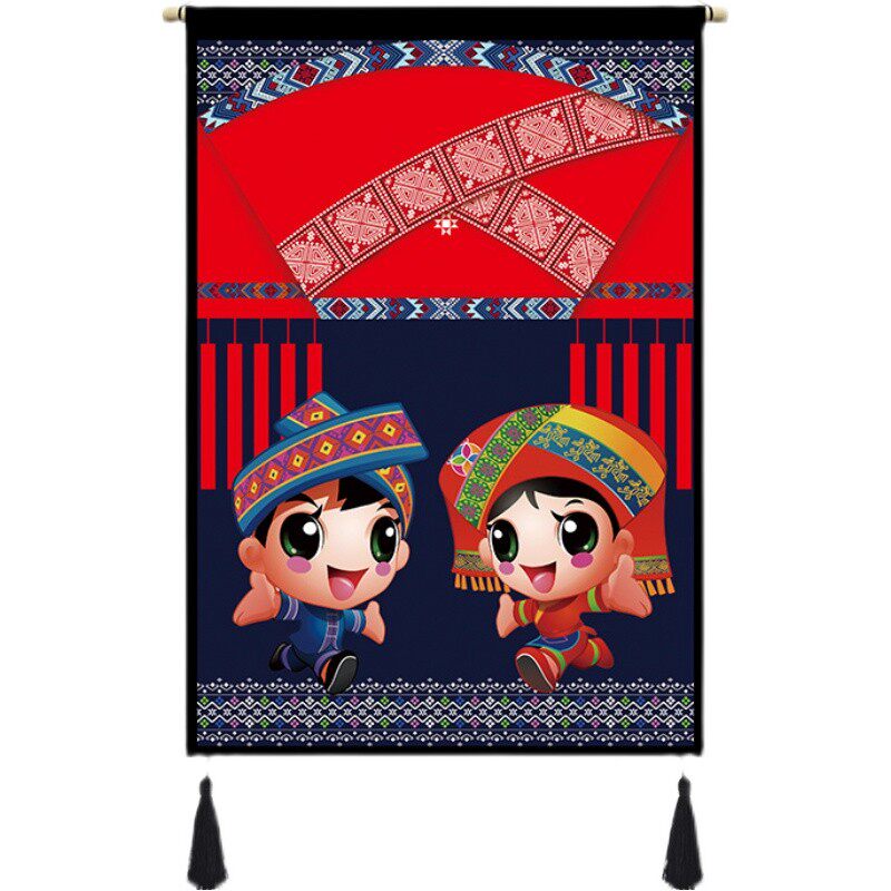 广西壮族b风情挂画 民宿酒楼装饰画 壮乡文化特色民俗人物壮锦壁