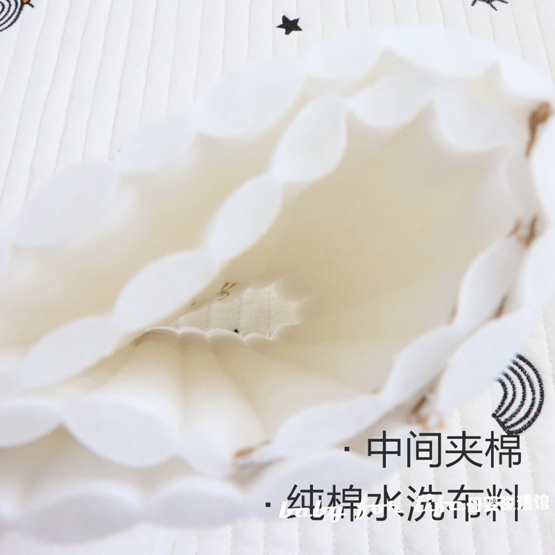 ins韩式婴儿床头收q纳挂袋布包纯棉绗缝刺绣绑带小布包袋子收纳桶