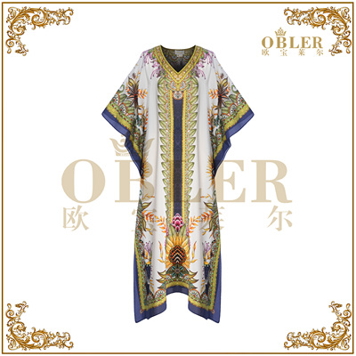 【鎏金图腾】艺术印花重工钻饰桑蚕丝气质连衣裙306-S-26302-1