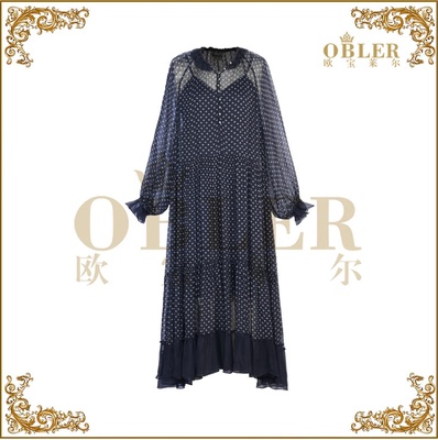 欧宝莱尔娃娃领波点印花荷叶边单扣连衣裙306-S-26308