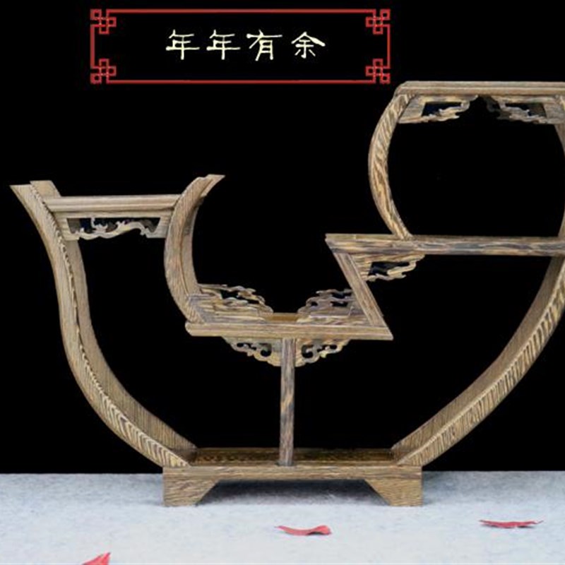 红实木雕刻工艺品多宝格小博古架奇石H古玩茶壶茶具底座摆件展示