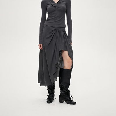 ACOSEY 25FW 针织设计感不规则裙摆设计缩褶半裙