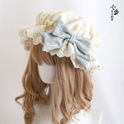 日系doll感小佩蒂Lolita蝴蝶结帽子薄款帽洛丽塔蕾丝花边睡帽bb帽