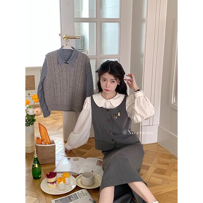 不出错No errors 欧尼灰色套装女23秋小精致马甲半身裙百搭氛围感