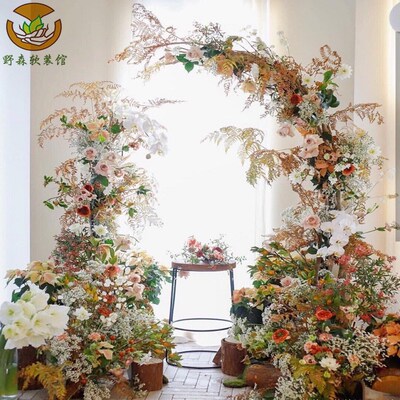 速发可批架系婚庆森圆花门月牙干支树杈木半弧形分体拱门树枝