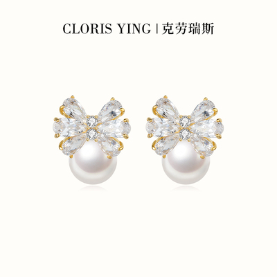 925银珍珠耳环蝴蝶结设计