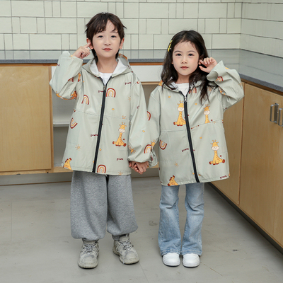 秋冬季儿童罩衣薄款中大童宝宝围裙防水羽绒服外套护衣长袖幼儿园