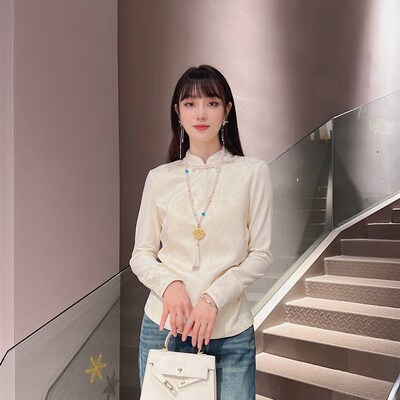 时尚复古中国风设计感新中式立领气质提花衬衫6769