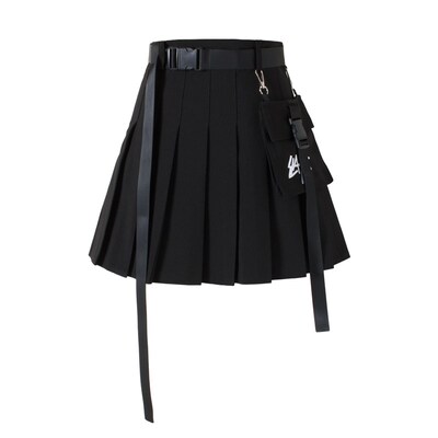 大码百褶裙半身裙女春秋季胖mm高腰短裙子黑暗系日式工装裙防走光