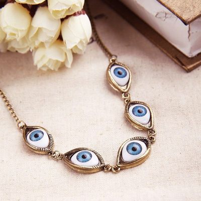 Vintage Punk Evil Eye Necklaces 5pcs Blue Eyeball Connect