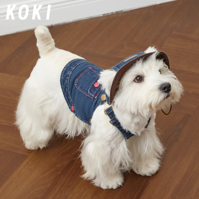 KOKI狗狗衣服春夏牛仔背带帽子套装小型犬泰迪西高地马尔济斯