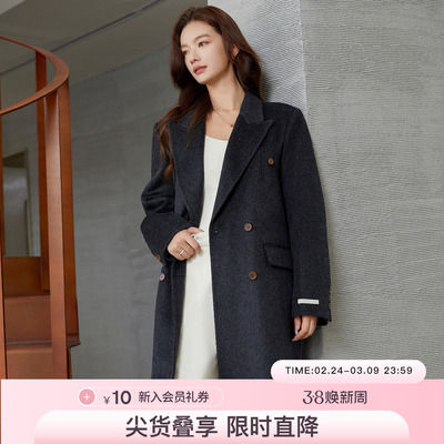 SeRinaBlue双排扣韩版毛呢大衣