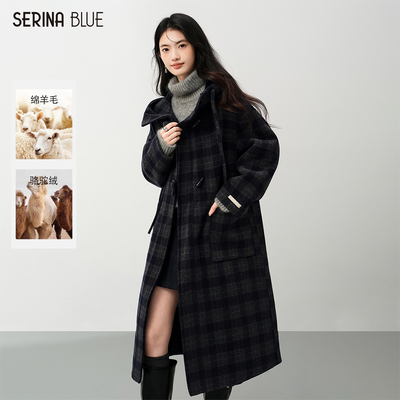 SeRinaBlue新款格子女士羊毛大衣