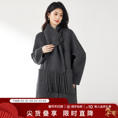 高级感通勤围巾领毛呢外套