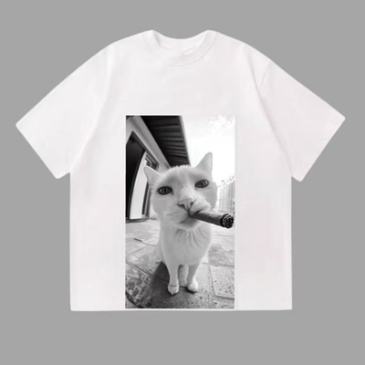 cat smoking funny t-shirt meme 酷酷猫咪抽雪茄趣味搞笑短袖T恤