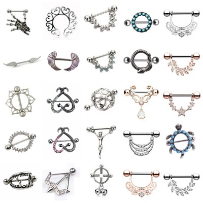 1pcs 14G Titanium Nipple Piercing Heart Barbell Opal Nipple