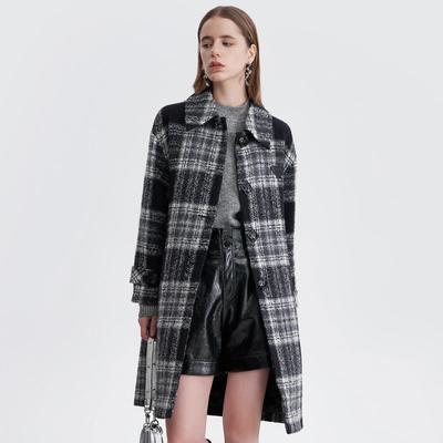 中长大衣aitu格纹马海毛绵羊毛