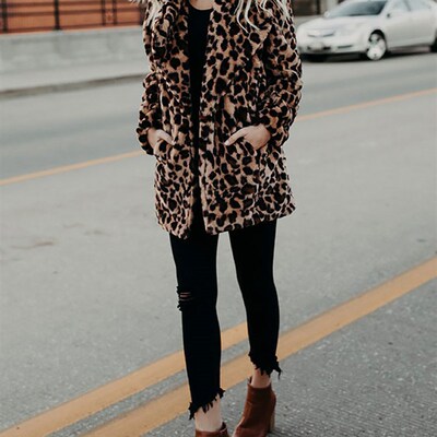 Autumn Leopard Faux Fur Coat Women Long Winter Coat Woman Wa