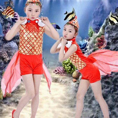 好货l209儿童新款鱼1戏舞蹈服小鱼鲤鱼装演出服亮片连体套舞金台