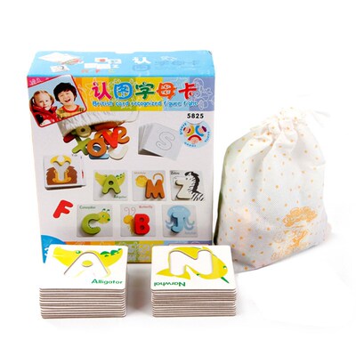 极速26Pcs Wooden Alphabet Letters Animal Match Puzzles Cards
