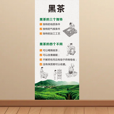 安化黑茶海报喝茶的好处墙贴茶叶店茶楼茶馆贴纸黑茶养生功效挂图
