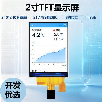 2寸IPS液晶显示屏2.0寸TFT240*320分辨率12PIN插接SPI串口ST7789