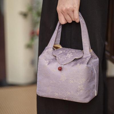 慢蓝茶事包茶具收纳包棉麻布袋加厚夹棉手提布包茶器可携式旅行包