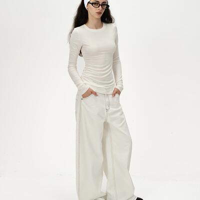 vodkaelves弯刀红线白色牛仔裤