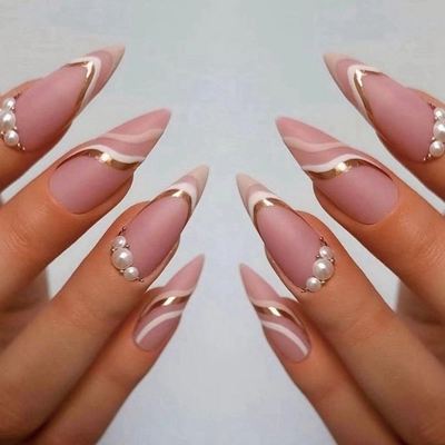 24Pcs Oval Head False Nails Pink Almond Artificial Fake