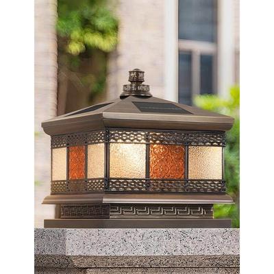 全铜太阳能庭院柱头灯户外防水大门柱子灯室外超亮简约别墅门柱灯