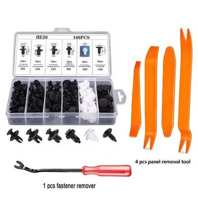 卡扣盒装跨境100PCS 门板挡泥板保险杠卡子6种塑料固定汽车通用