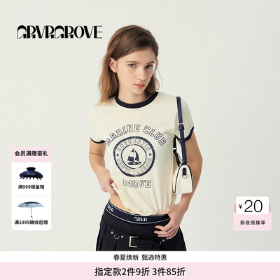 GROVE官方旗舰店SS春夏款女士撞色帆船短袖t恤GS5TS16M