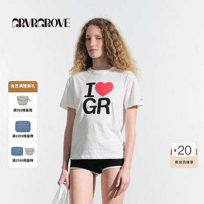 GROVE官方旗舰店2025夏日款女爱心短袖t恤字母logo上衣GM5TS14M