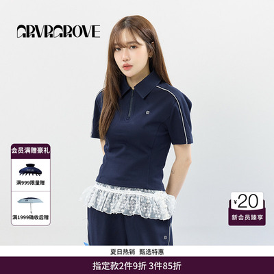 GRVR GROVE官方旗舰店SS春夏款女士半拉链短袖polo衫t恤GCM5TS02