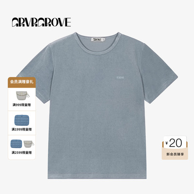 GROVE官方旗舰店女秋季款天鹅绒短袖上衣简约休闲短款T恤