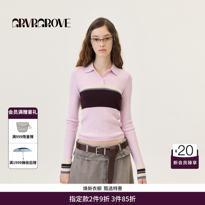 GRVR GROVE官方旗舰店26PS春季条纹polo衫翻领长袖针织GP26KNC28