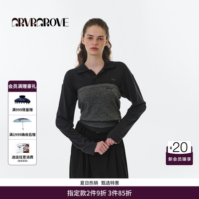 GRVR GROVE官方旗舰店 FW秋季款翻领长袖T恤女款 GF5TS06M