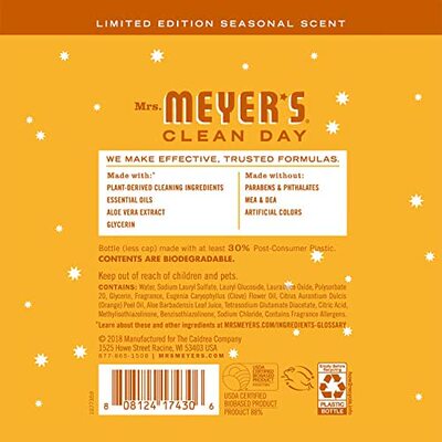 MRS. MEYERS CLEAN DAY Liquid Dish Soap  Orange Clove  16 Fl