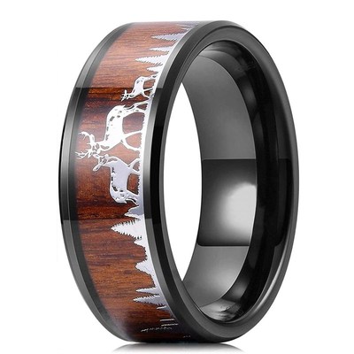 2021 Fashion 8mm Men Black Tungsten Wild Life Hunting Ring K