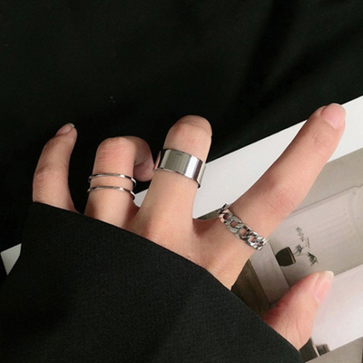 LATS Punk Metal Geometry Circular Punk Rings Set Opening Ind