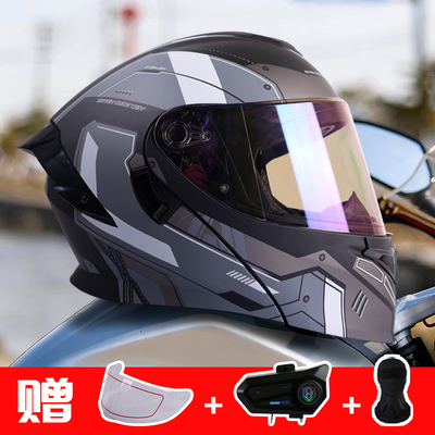 OBK摩托车头盔揭面盔电动车骑行全盔3C认证四季通用机械黑