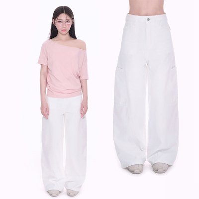 NCXK-立体剪裁大口袋工装牛仔裤阔腿宽松显瘦夏季薄款KZ25069