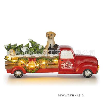 树脂LED带灯圣诞节卡车路灯雪人系列小雕像摆件Resin Christmas D