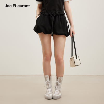 JAC FLEURANT2026春夏新款织带花苞短裤女宽松休闲纯色抽绳裙裤