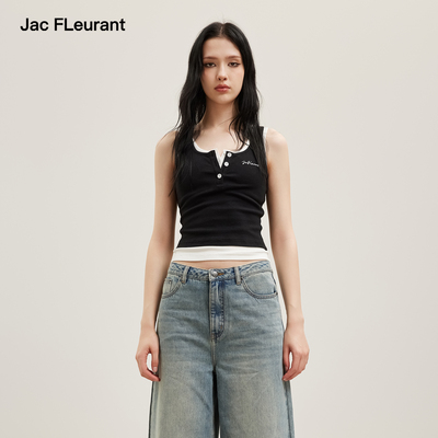 JAC FLEURANT2026夏季新款拼色假两件背心女圆领修身短款无袖上衣