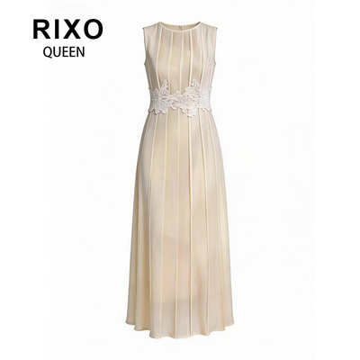 RIXO QUEEN早春漂亮连衣裙2026新款无袖蕾丝收腰设计感米色长裙女