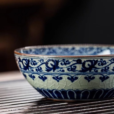 景德镇青花瓷宝相普洱杯茶杯老陶泥主人杯家用中式复古陶瓷单人杯