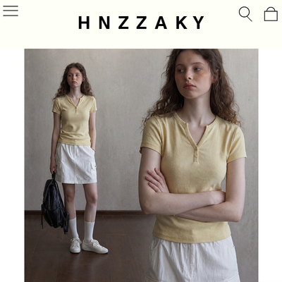 HNZZAIKEY 软糯顺滑纽扣V领正肩T恤女短袖上衣 ECWQ217