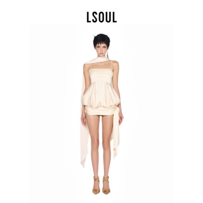 【Jennie同款】LSOUL2025真丝抽绳米白吊带连衣裙NOÉMIE