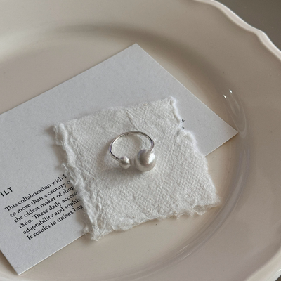 L'amour纯银双珠拉丝开口韩国ins博主同款小众设计感高级感戒指女